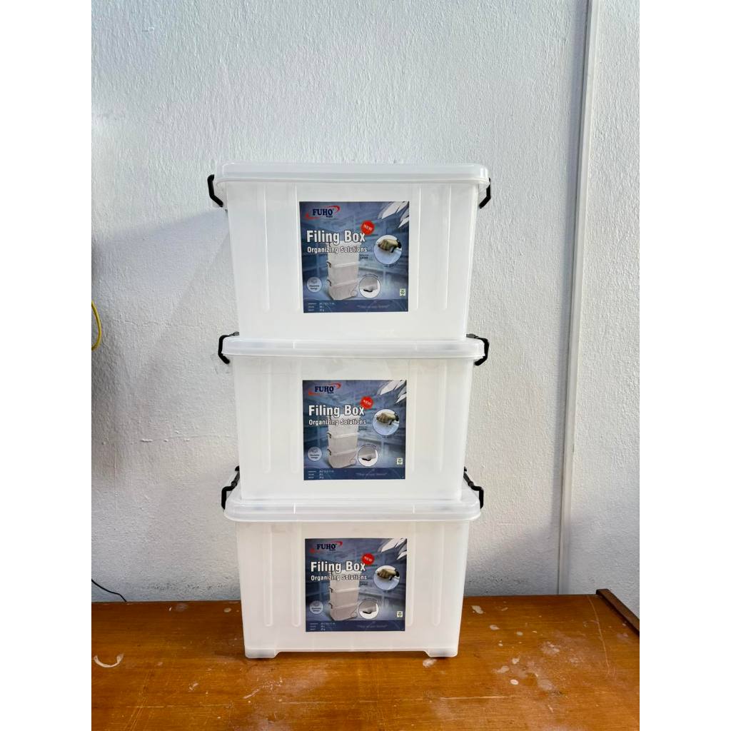 Fuhoware 399 Transparent Filing storage box with wheels 30liters ...