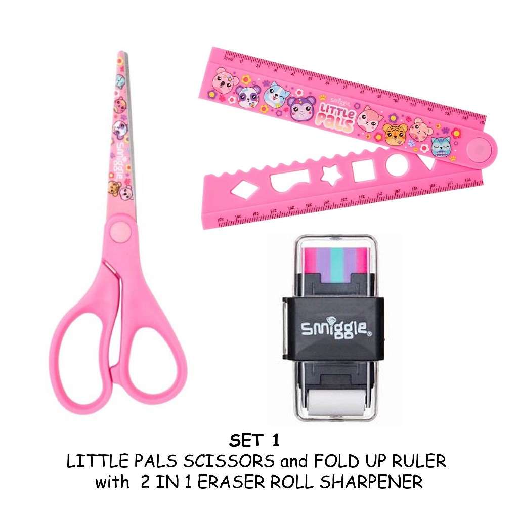 SMIGGLE GRAPHIC SCISSORS, FOLD UP RULER AND ERASER ROLL | Shopee ...