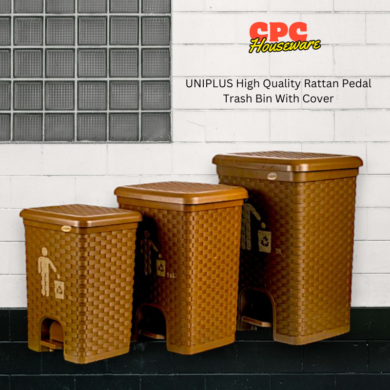 UNIPLUS High Quality Rattan Pedal Trash Bin with Cover/ Basurahan/ Dust ...