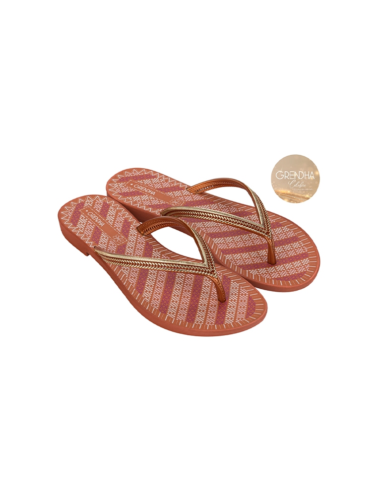 Grendha + Acai Energia Brown Tile Metallic Comfortable Slippers for ...
