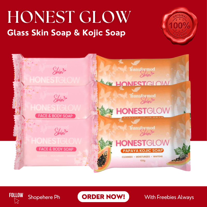 Honest Glow Soap Bundle Papaya Kojic Glass Skin 3/5/10pcs Whitening AntiPimple Smooth Skin Soap ...