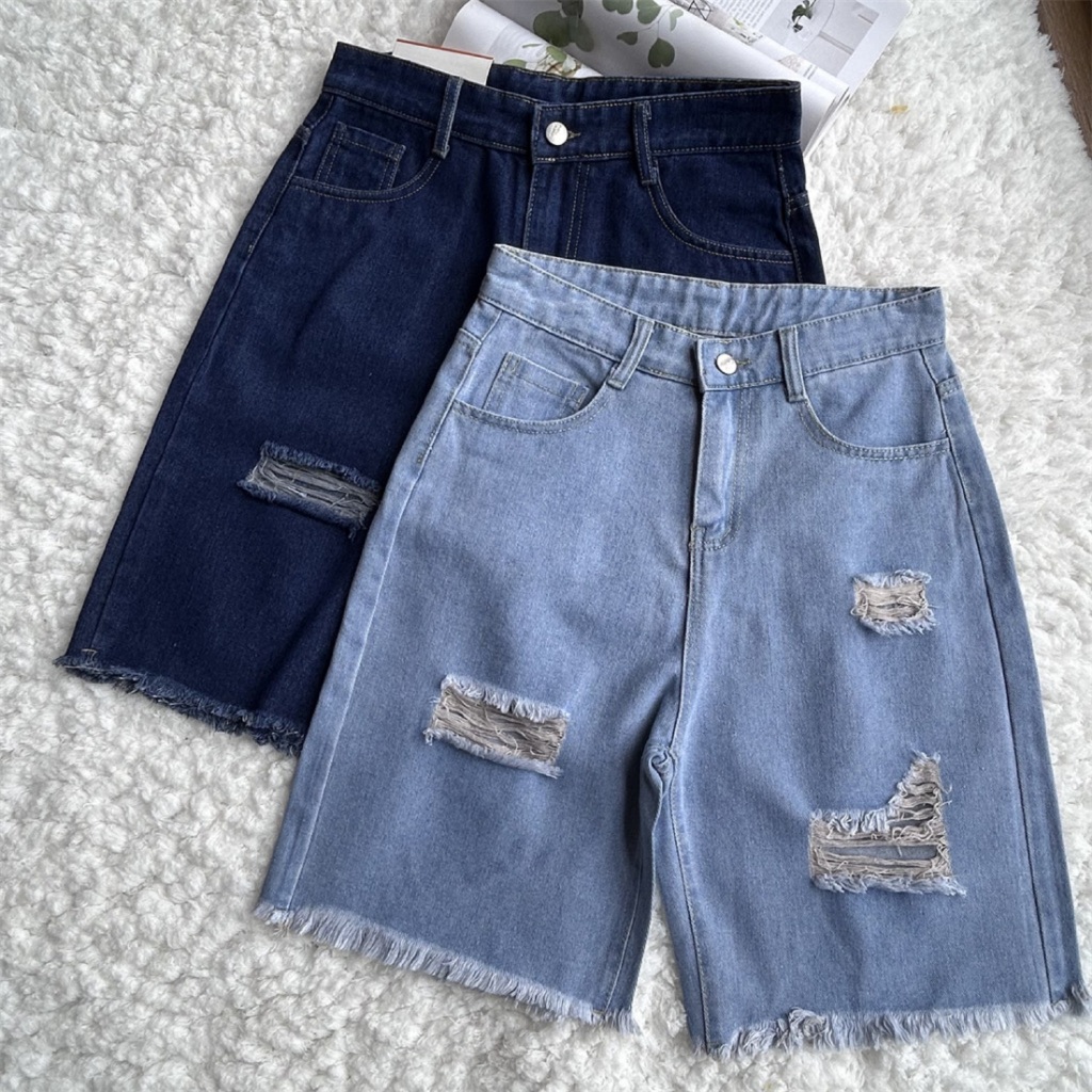 Shorts for Women Korean High waisted Maong Shorts Wide Leg Loose Ripped ...