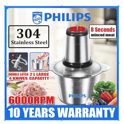 PHILIPS 2L Electric Meat Grinder MultiFunction Stainless Steel Food ...