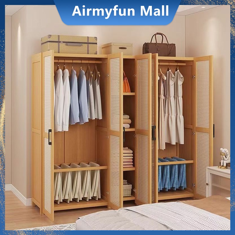 Dustproof bamboo and rattan wardrobe for small bedrooms - with extra ...