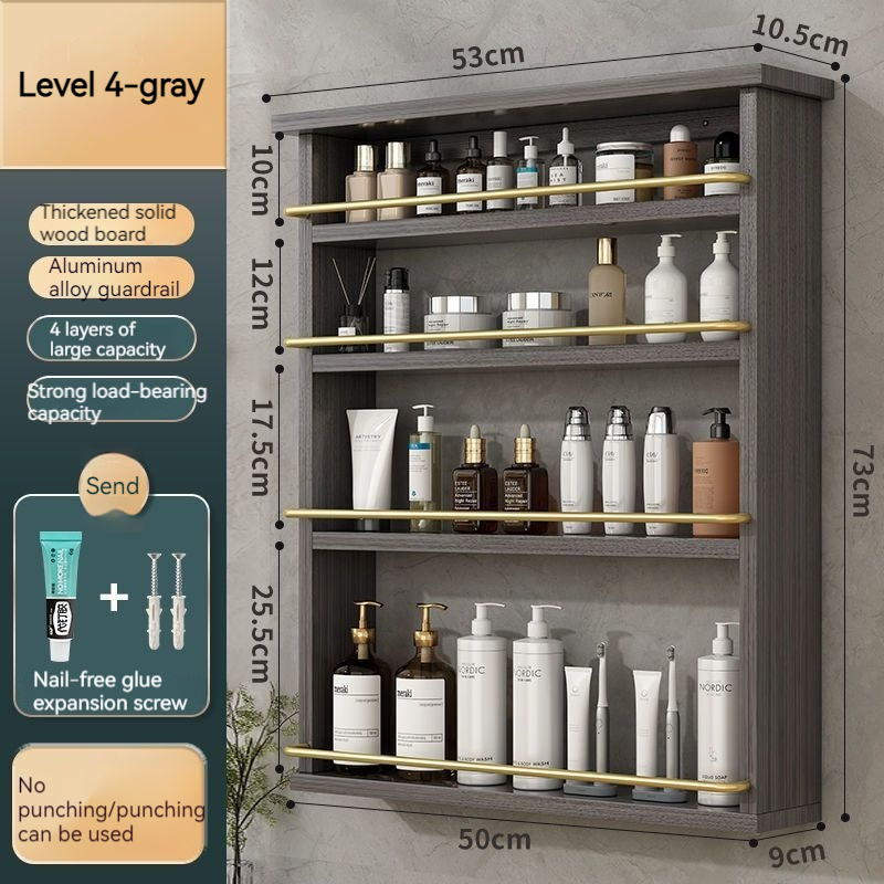 High-grade All-wood Bathroom Shelf No-Punch Bathroom Shelves bathroom ...