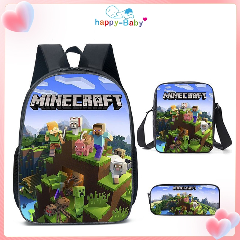 Minecraft 3pcs School Bag Meal Bag Pencil Case Set Minecraft Bag For ...
