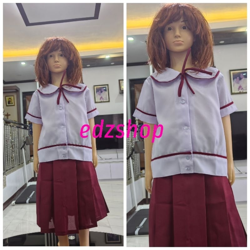 blouse piping maroon &skirt set school uniform | Shopee Philippines