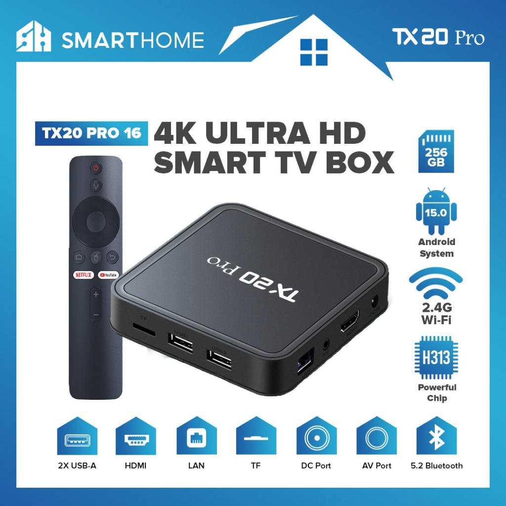 TX20 Pro 16+256GB Android 15 TV Box 12K HD BT5.2 Voice Remote 2.4G/5G Dual WiFi LED Digital ...