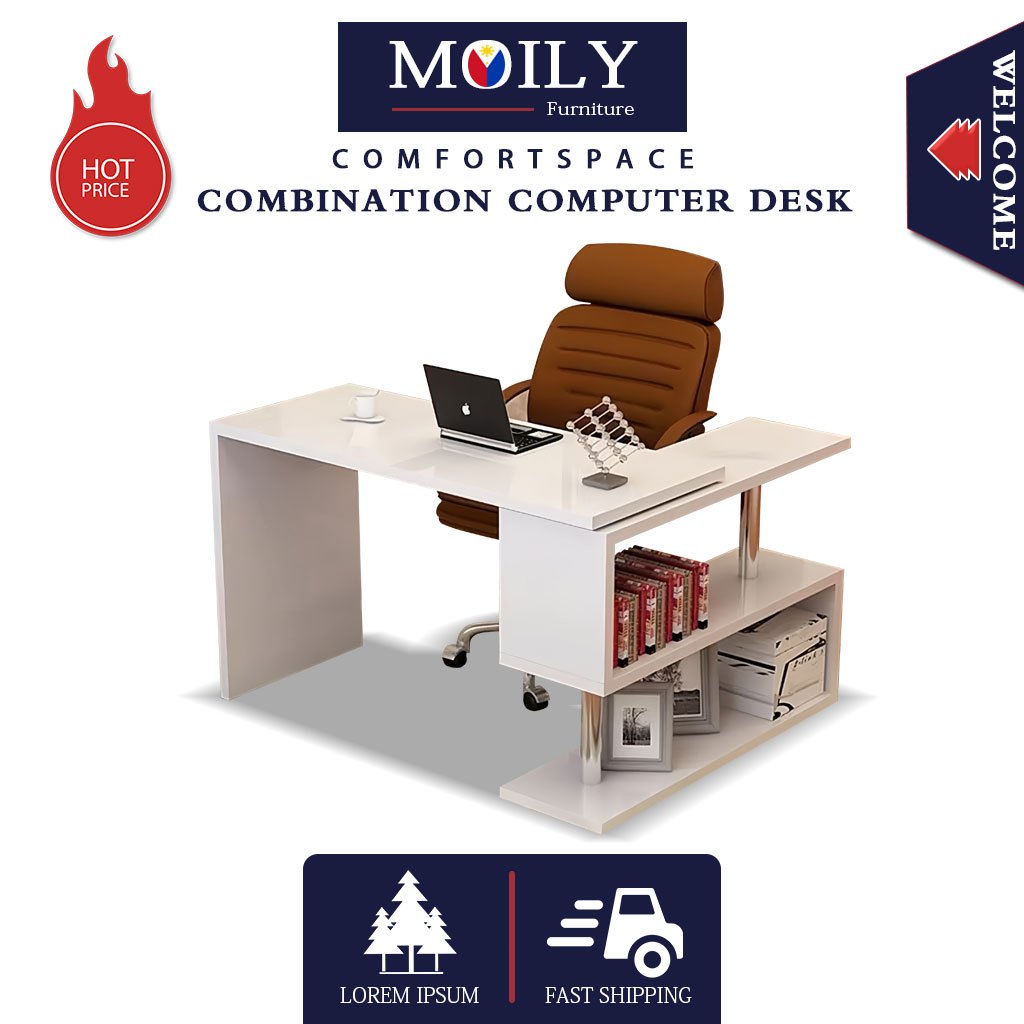(COD)Learning desk, rotating bookshelf, computer desk, L-shaped long ...