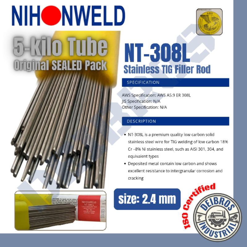 NIHONWELD TIG Filler Rod NT-308L × 2.4mm for Stainless Steel - 5kg/tube ...