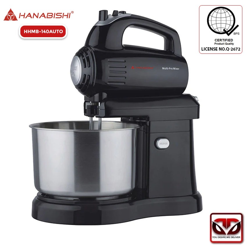 Hanabishi HHMB-140AUTO 2.8L 5-Speed Control Hand Mixer with Bowl ...