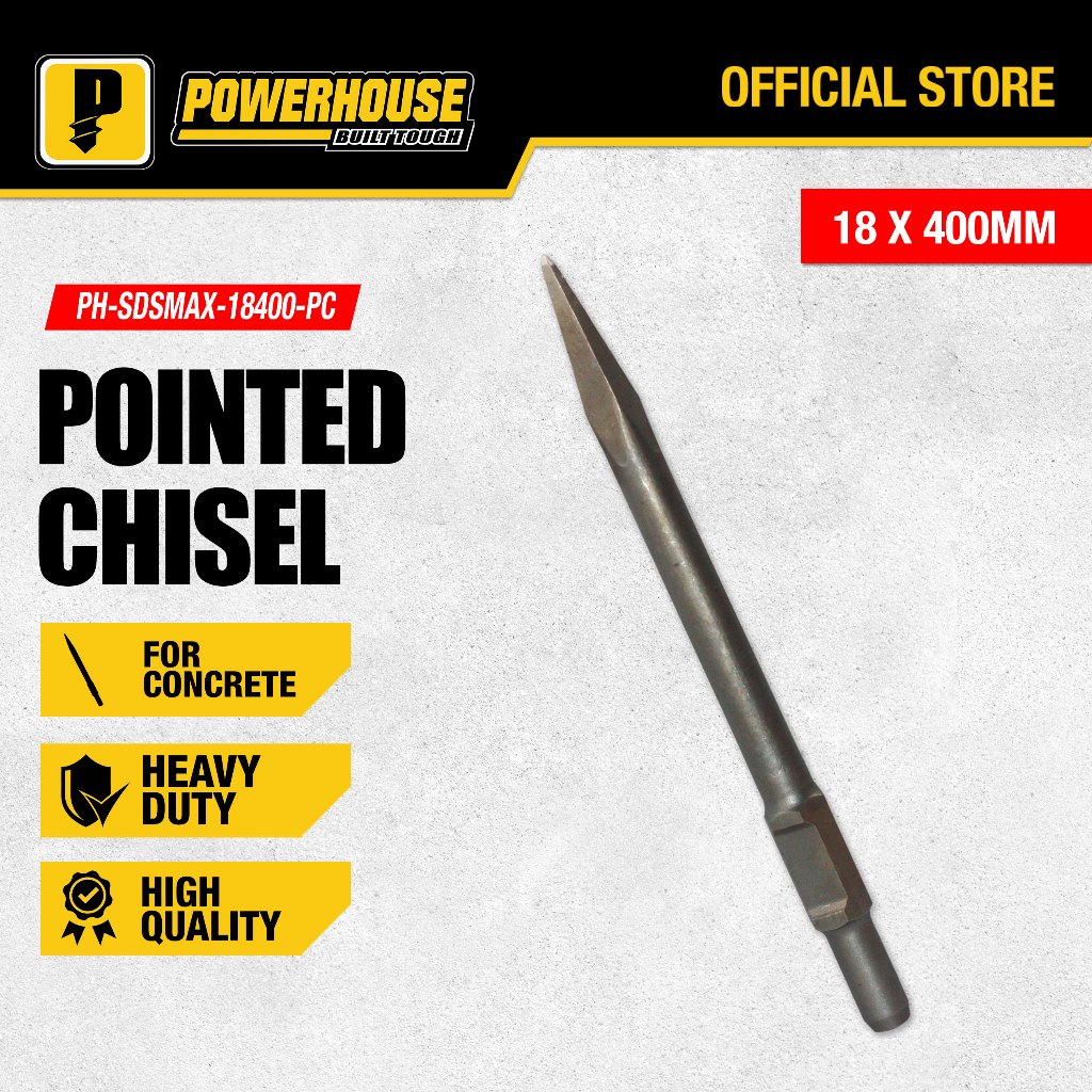 Powerhouse SDS Max Chisel Pointed / Flat 280-400MM for Concrete Breaker ...
