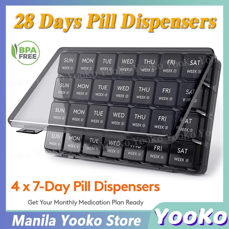 28 Day Pill Box, Monthly Pill Organizer, One Month Pill Case, Large ...