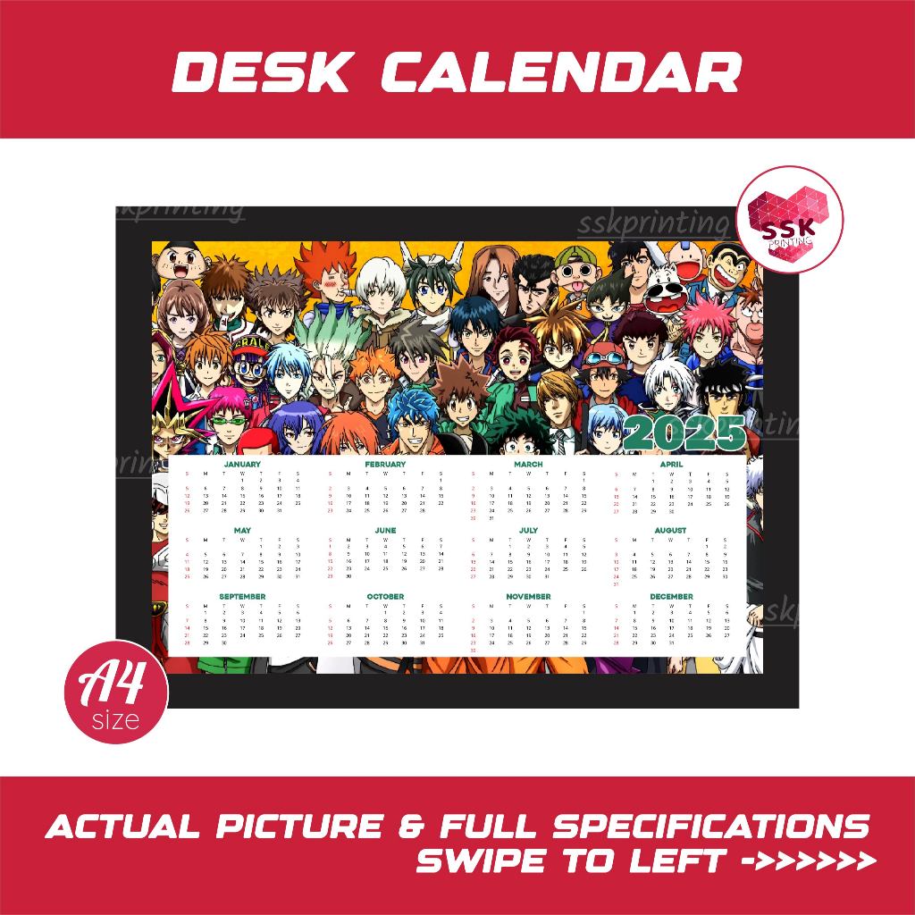 Anime Collage 2025 A4 Desk Calendar Design | A4 Magnetic Desk Calendar ...