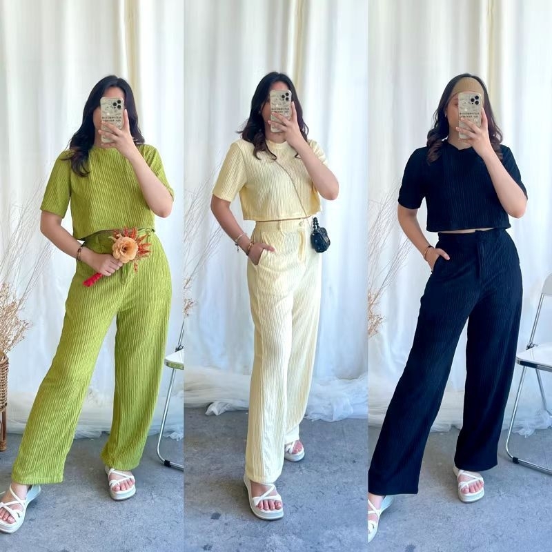 Zandra Top and Pants Coordinates Coords in Dusty Blue | Shopee Philippines