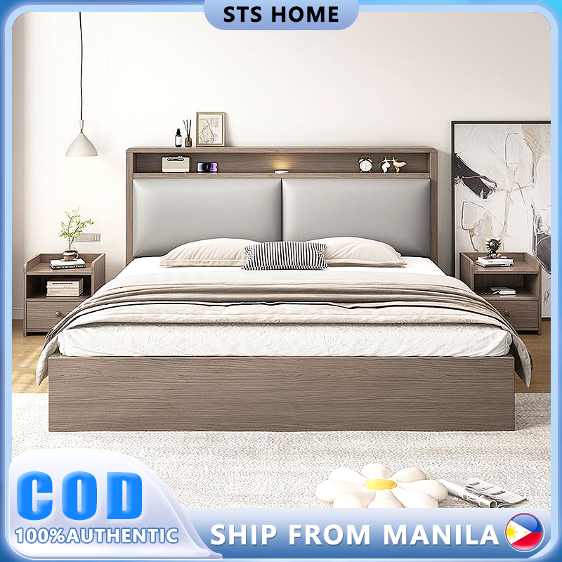 47-70 INCH Solid Wood Bed Frame With soft bag 2M Long Queen Size Family ...