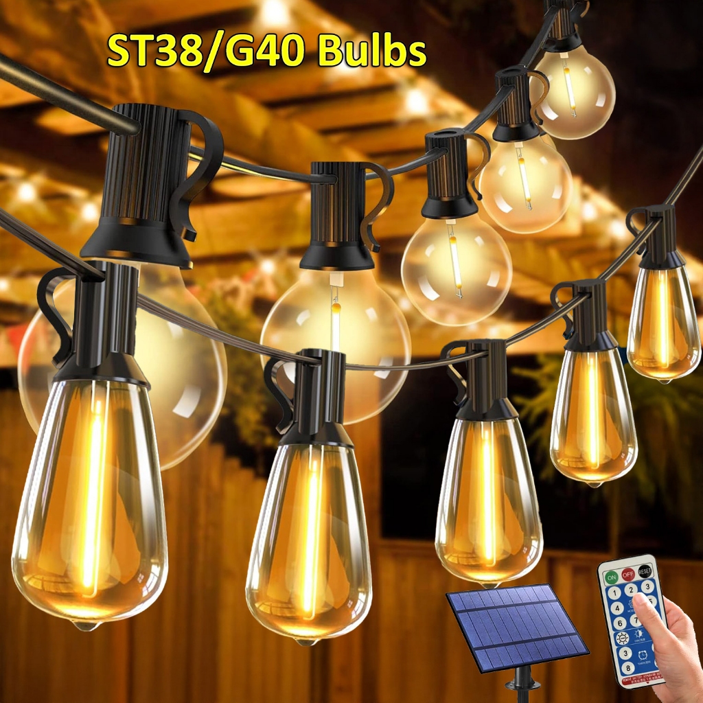 15M 30Bulbs ST38/G40 Solar Bulb String Lights Outdoor Waterproof Patio ...