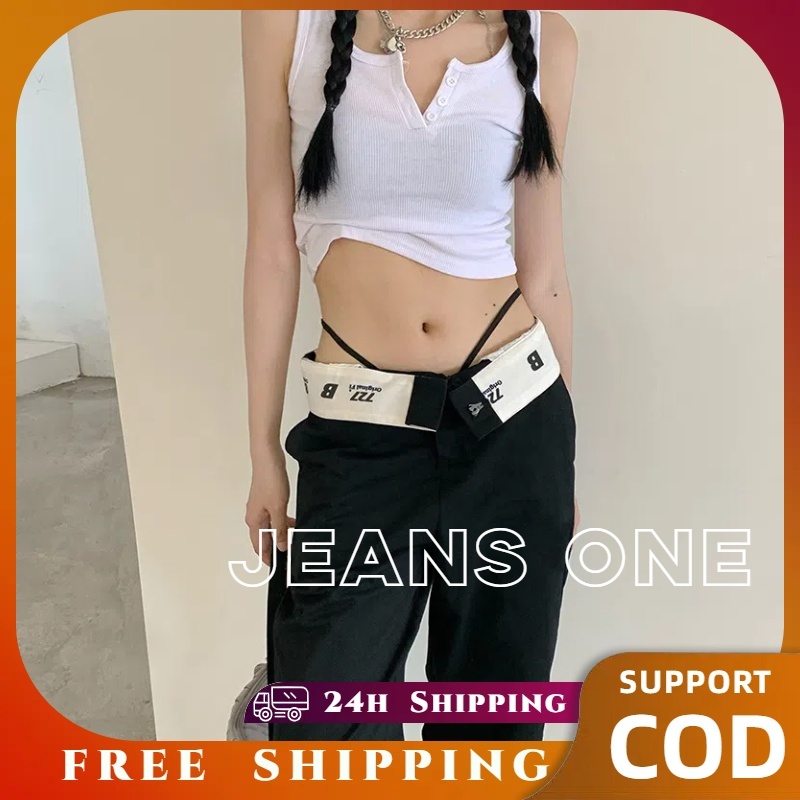 American Flip High Waist Letter Straight Jeans Women Loose Wide Leg ...