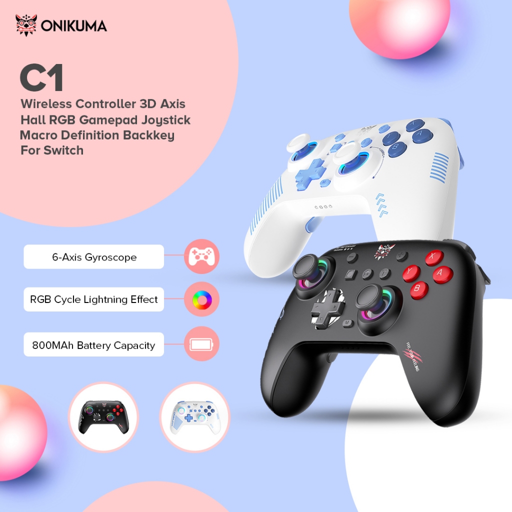 ONIKUMA C1 Wireless Bluetooth Gamepad Dual-Mode Six-Axis Gyroscope Joystick Game Controller ...
