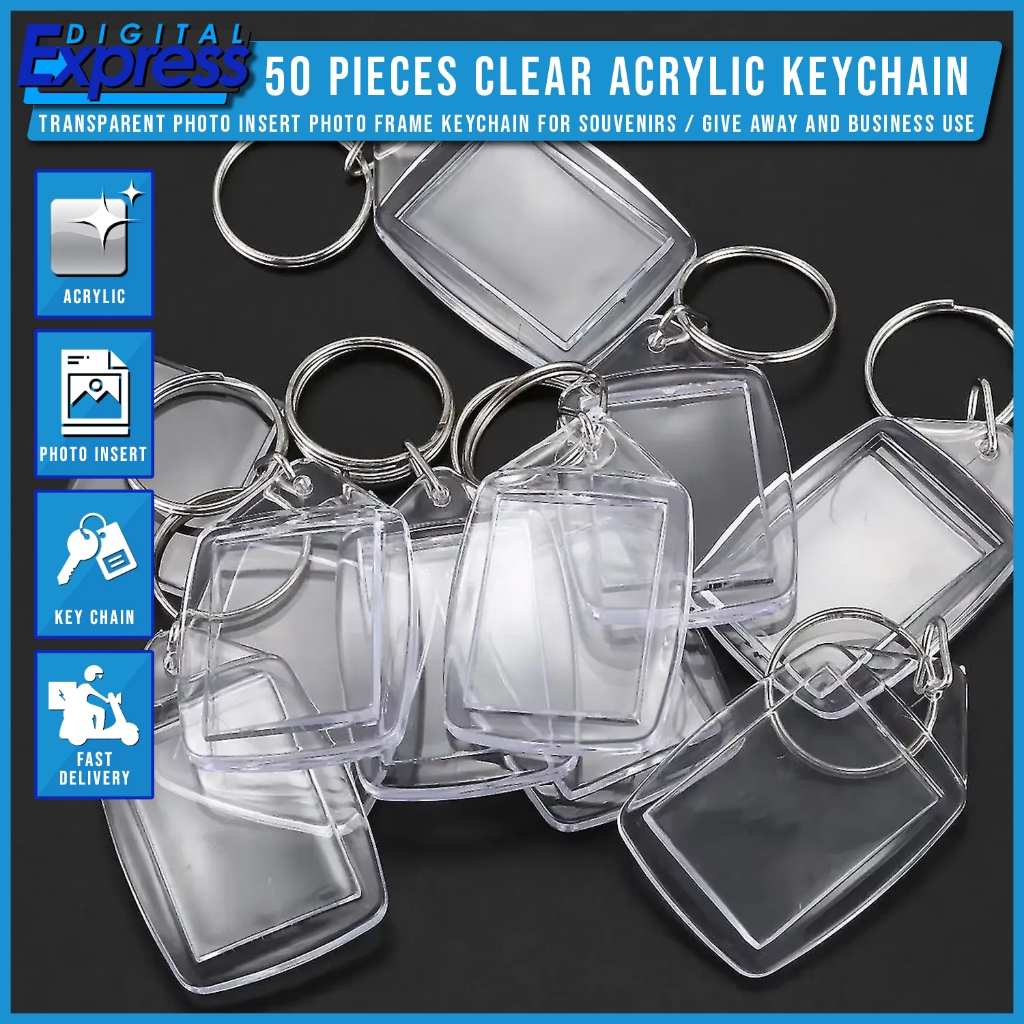 50pcs Acrylic Keychain Transparent Photo Frame and Insert Keychains for ...