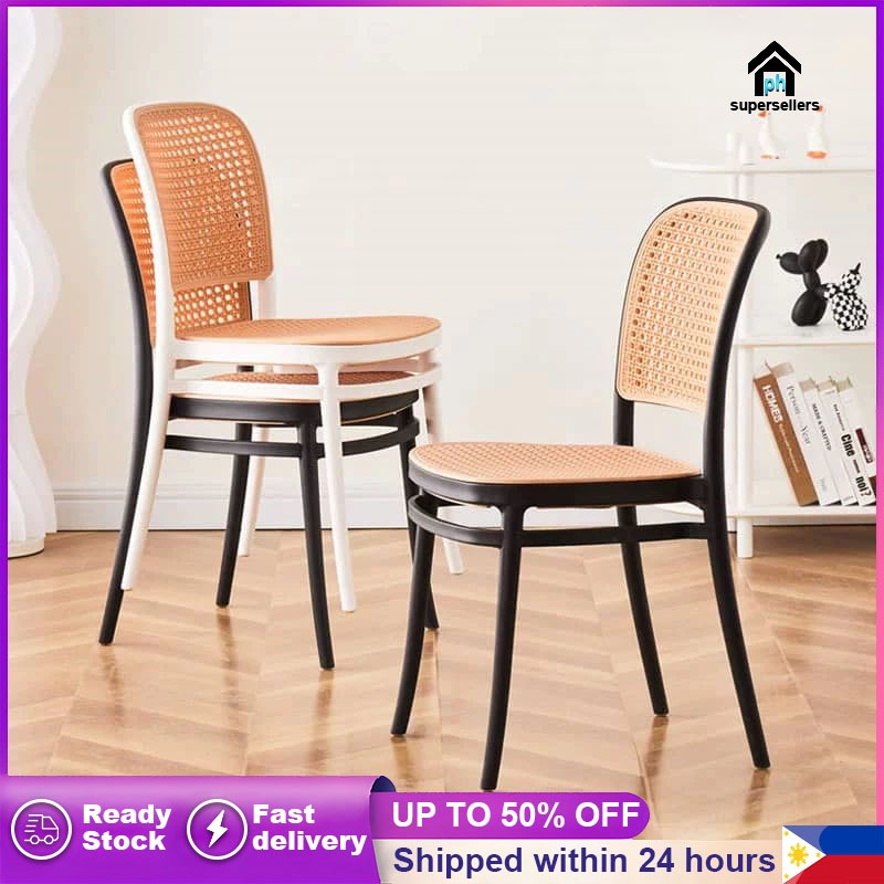 Nordic rattan plastic stackable chair dining chair outdoor leisure ...