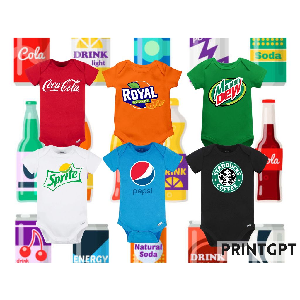 [BABY ONESIE] DRINKS THEME | COCA COLA ROYAL MOUNTAIN DEW SPRITE PEPSI ...
