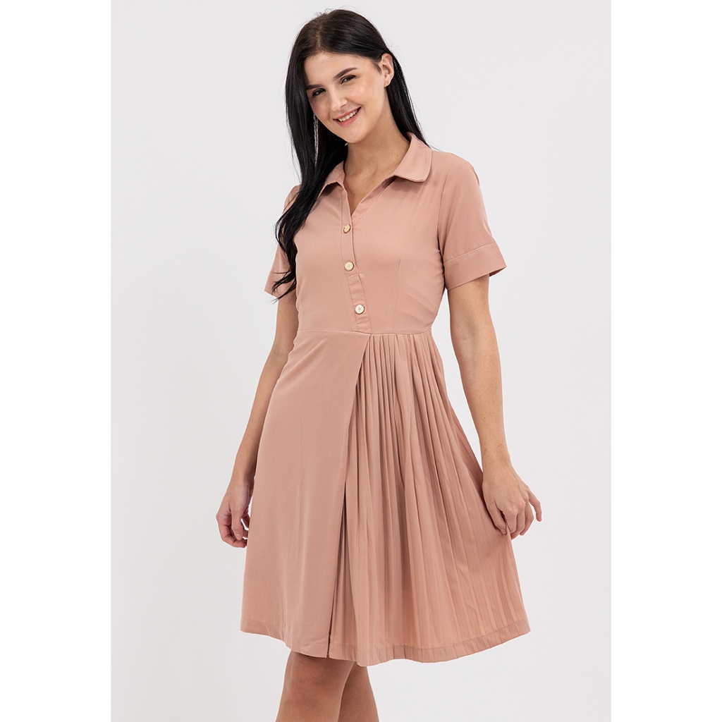 Krizia Collared Tie Waist Electric Pleats Skirt Dress | Shopee Philippines