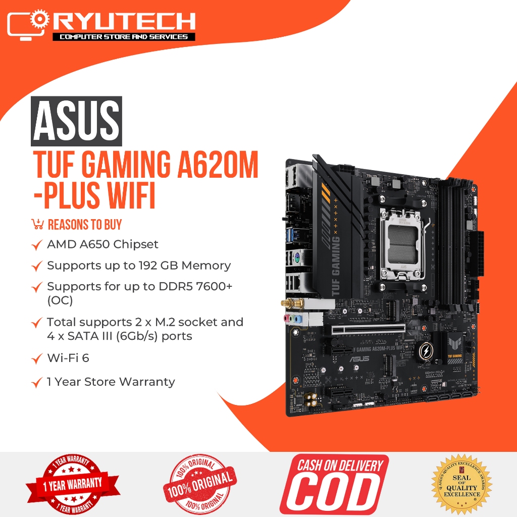ASUS TUF GAMING A620M PLUS WIFI- AMD A650 Chipset, Up to 192 GB Memory ...
