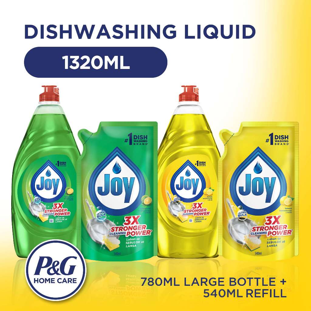 Joy Dishwashing Liquid Lemon Kalamansi Bundle 780ml + 540ml Bottlle and Refill | Shopee Philippines