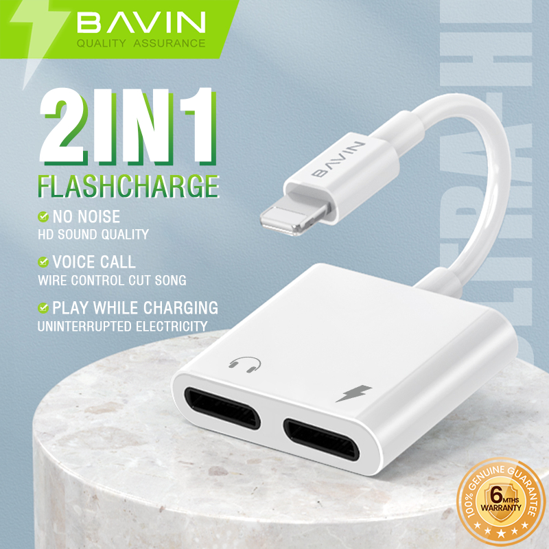 BAVIN I7 Adapter Splitter 2 in 1 Dual Port Plug & Play Dongle for iPh ...