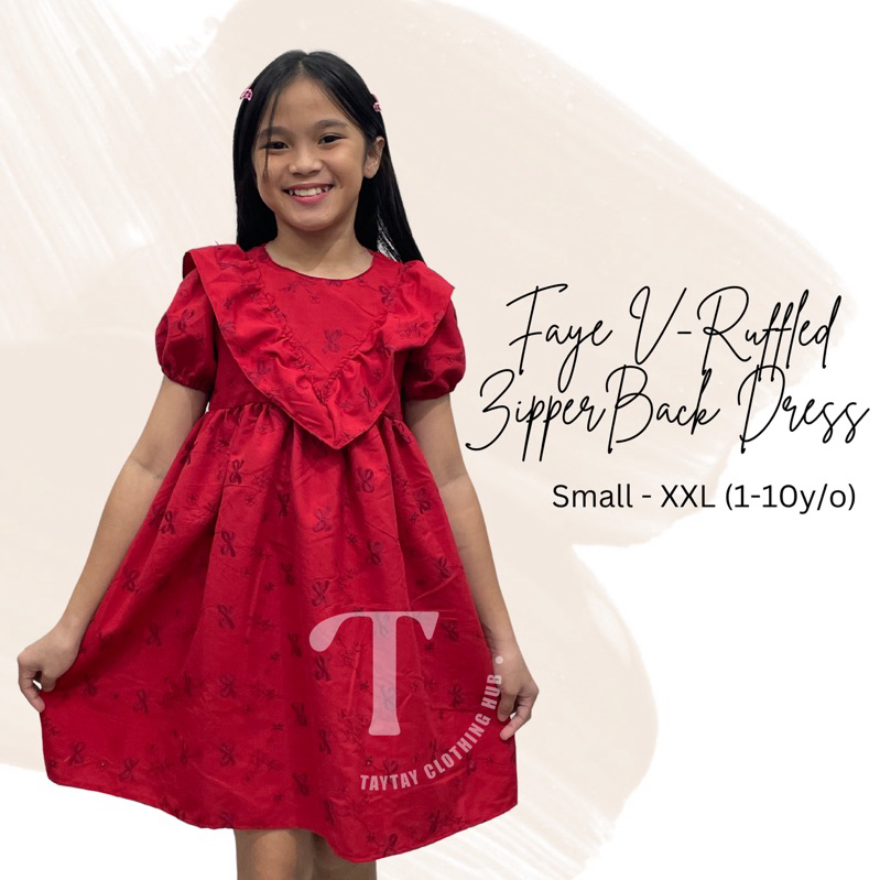 Faye S/M/L/XL/XXL (1-10y/o) Puffed Ruffles Zipper Back Dress | Shopee ...