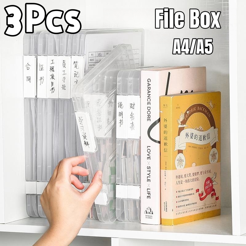 3Pcs File Box A4/A5 Clear Portable File Case Desktop Storage Box with ...