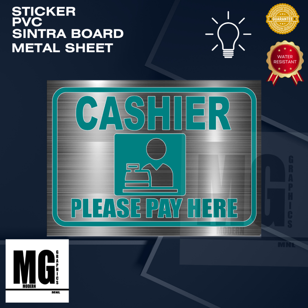 Modern Graphics Cashier Store Signs Teal Metallic Non-Fade Waterproof ...