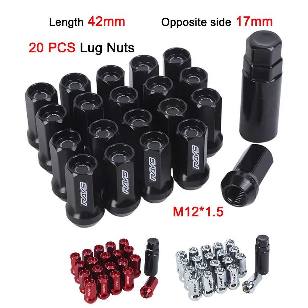 20pcs RAYS Lug Nuts Chrome Iron Length 42MM Car Extended Tuner Wheels ...