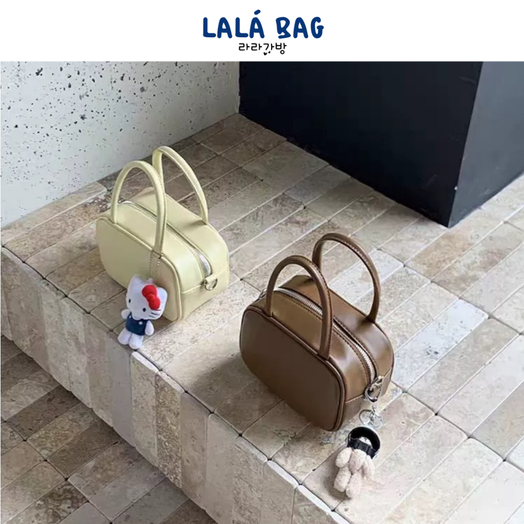 LALÁ BAG Korean Mini Boxy Leather Camera Top Handle Bag with Crossbody ...