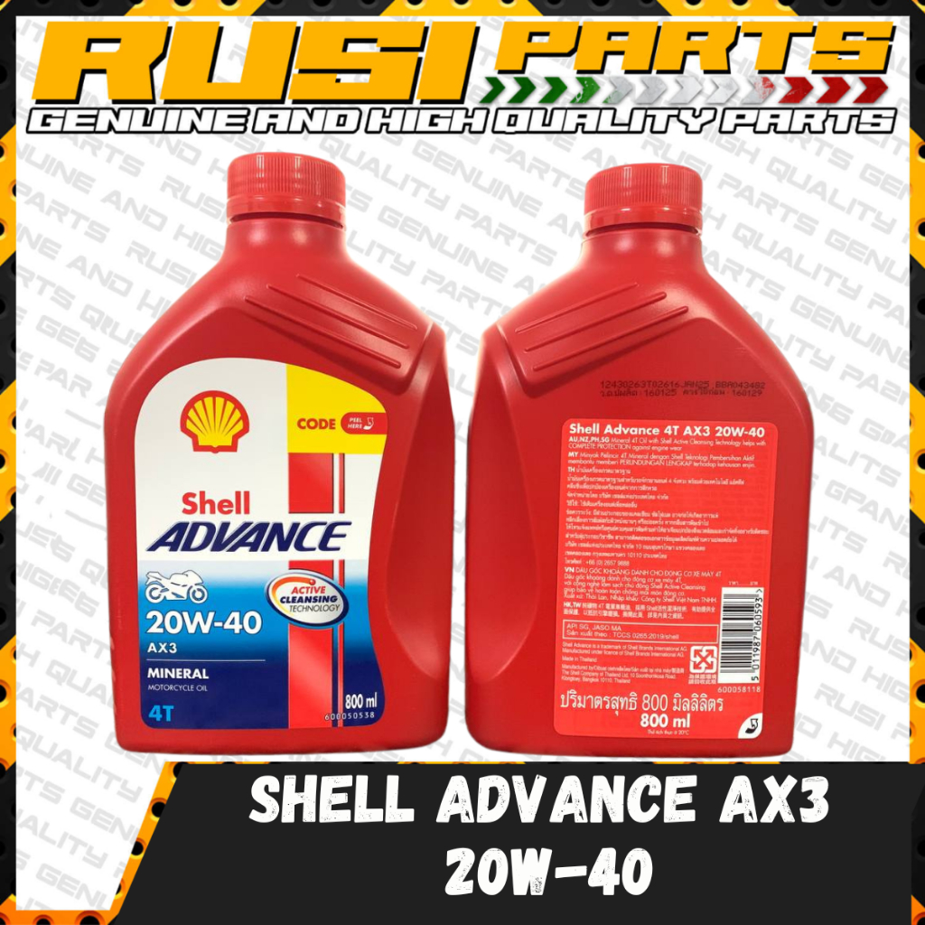 SHELL ADVANCE AX3 800ml 20W-40 GENUINE ENGINE OIL FOR MOTORCYCLE ...