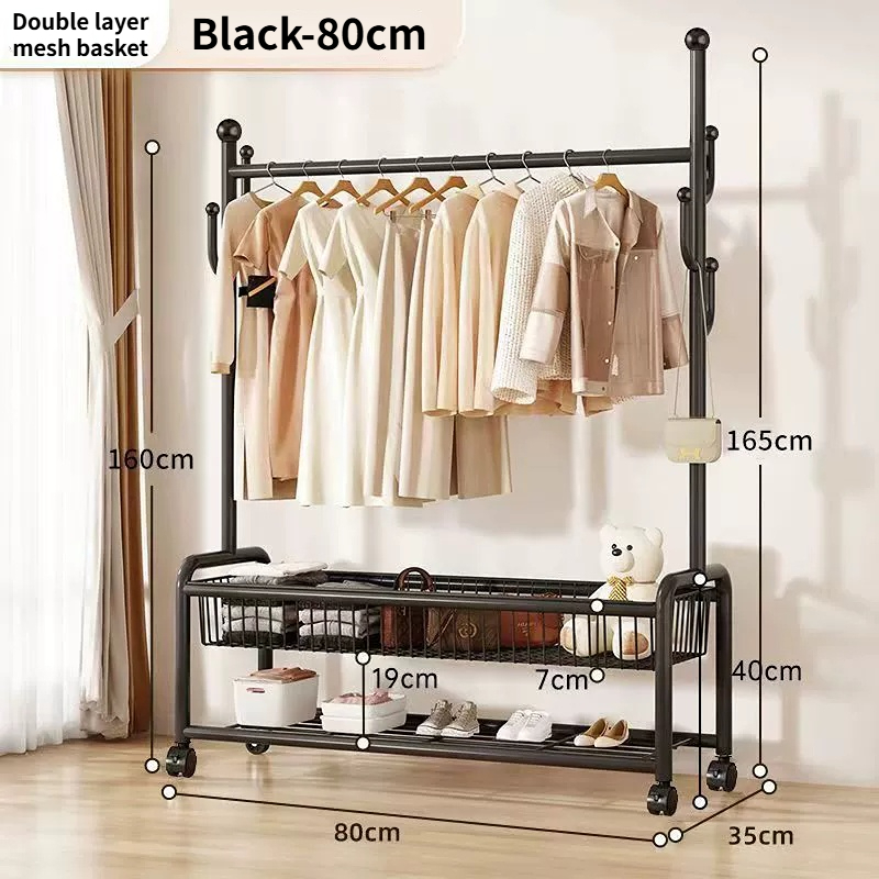 Stand Alone Clothes Rack Metal Clothing Rack Removable Mesh Basket ...