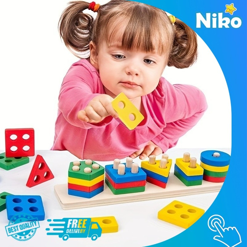 NIKO Early Educational Wooden Puzzle Toys Kids Shape Color Sorting ...