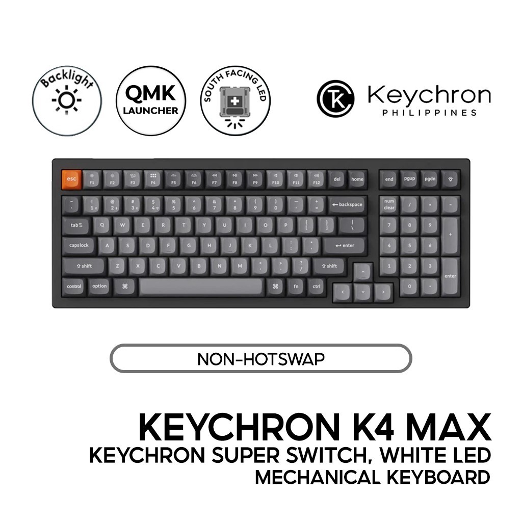 Keychron K4 Max QMK Mechanical Keyboard 96%, Tri-mode, White LED, QMK ...