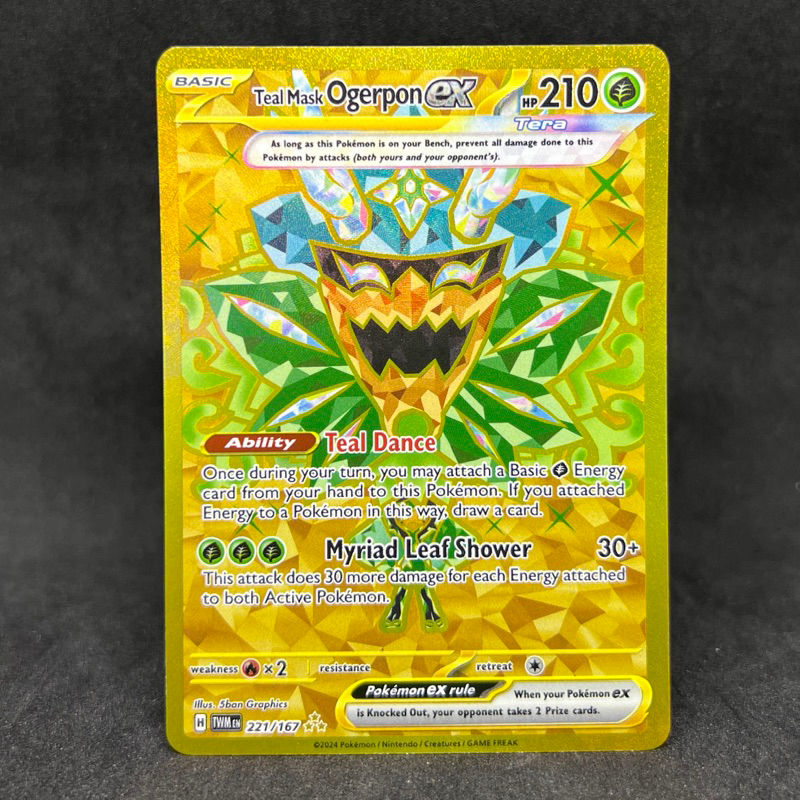 Pokemon TCG Teal Mask Ogerpon ex Gold Secret Rare 221/167 2024 Twilight ...