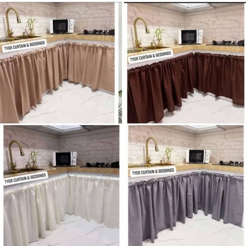 KITCHEN CURTAIN (Plain Color w/ Raffles) 56x30inch GEENA FABRIC ...