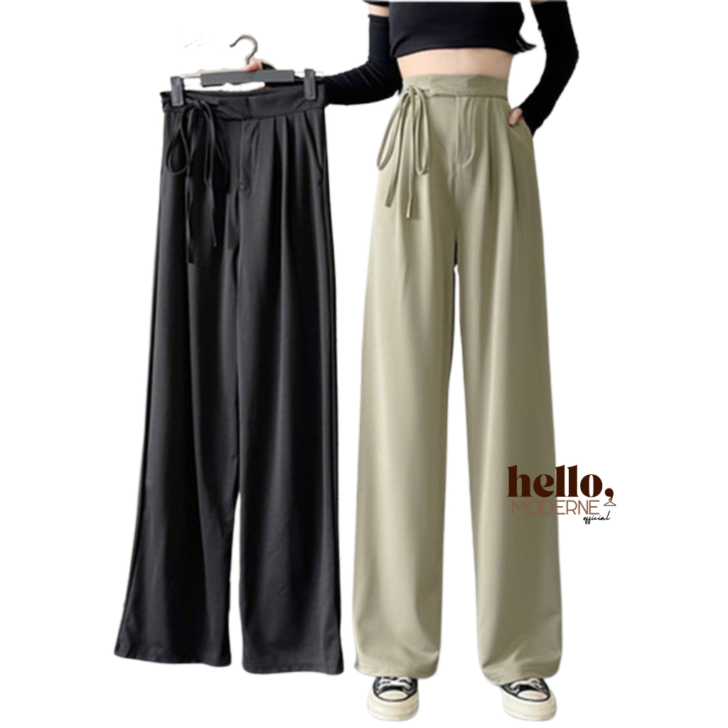 Hello Moderne High Waist Tie Knot Trouser Wide-Leg Elegant Casual 51176 ...