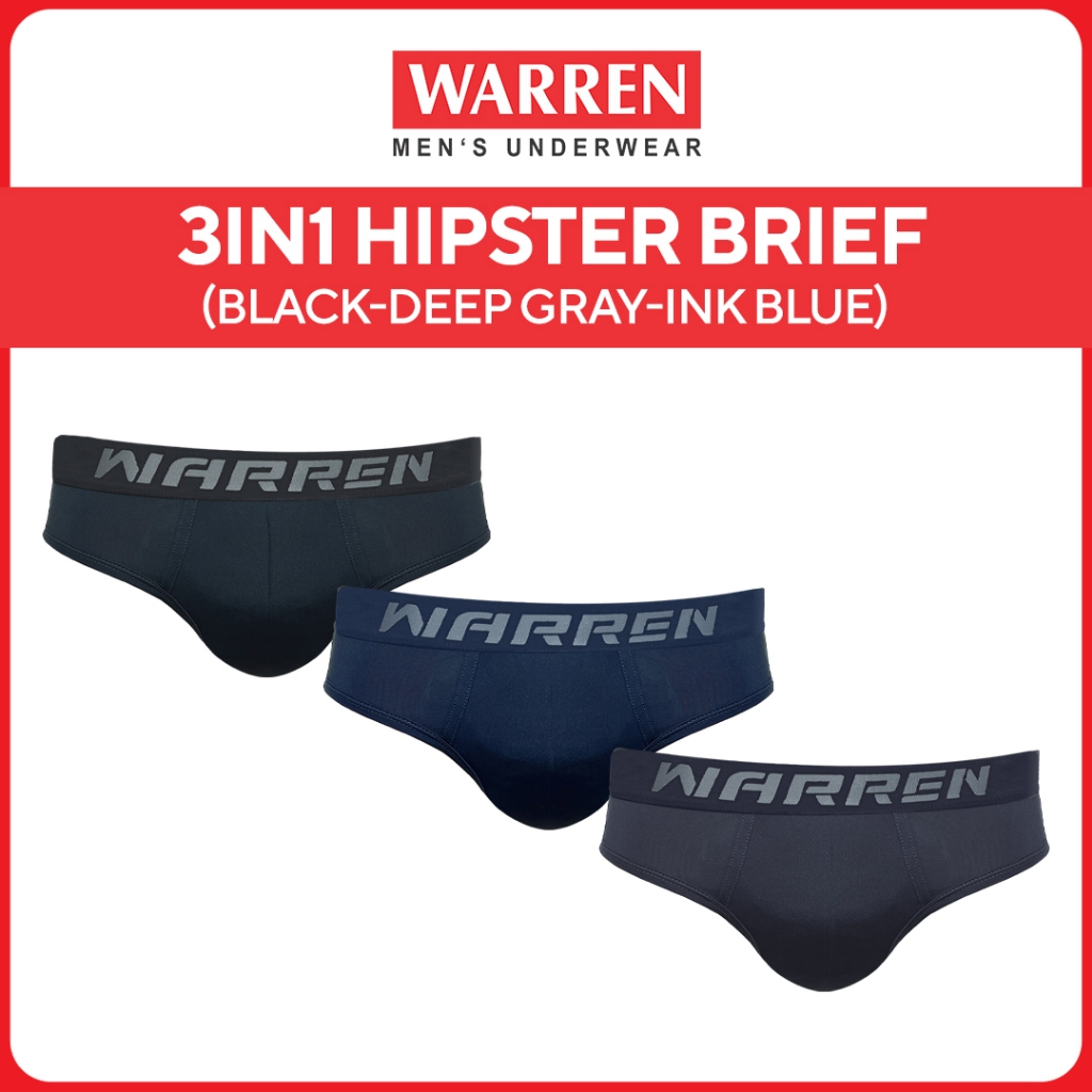 Warren Underwear 3in1 Hipster Brief (Black, Deep Gray, Ink Blue) 3-716 | Shopee Philippines
