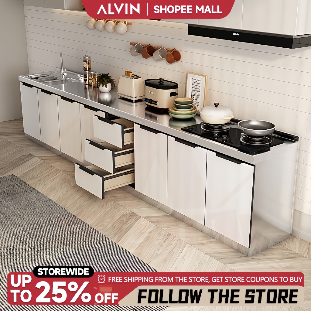 ALVIN Stainless Steel Kitchen Sink Cabinet Set Simple Gas Stove Storage ...