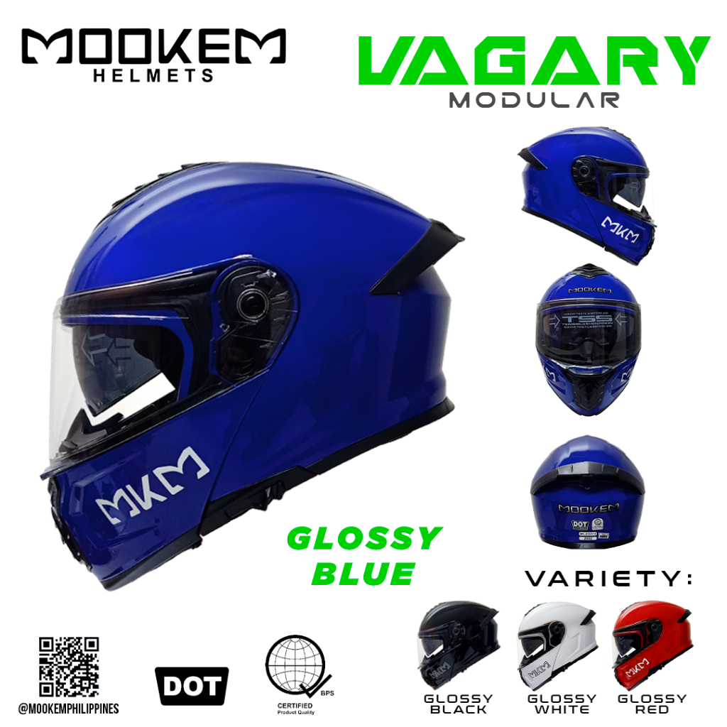 Mookem Helmet Z002 Vagary Mono Colors Modular Dual Visor Helmet with ...