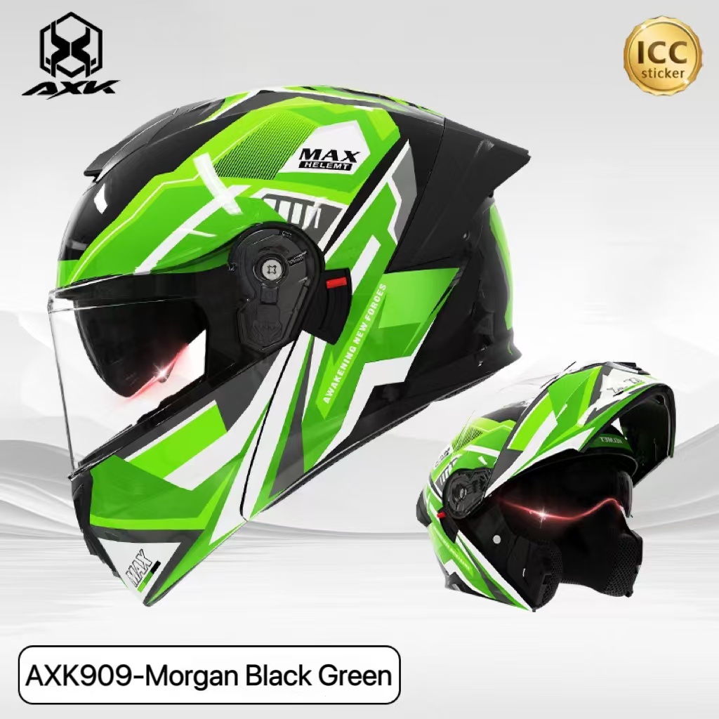 AKA909 Morgan Motorcycle Full Helmet HD Double Mirror Dustproof Unisex ...