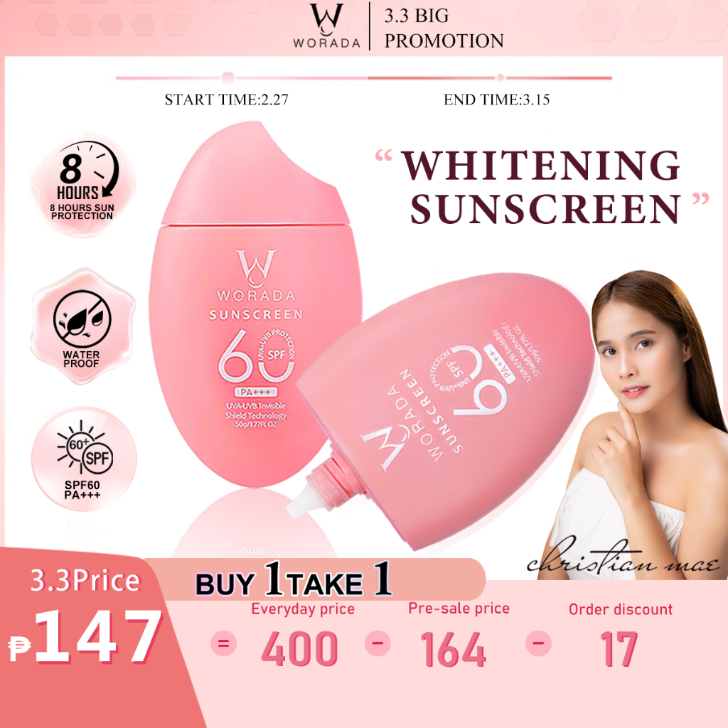 [FDA APPROVED] WORADA SPF60 Face Sunscreen 50g Sunblock Whitening Cream ...