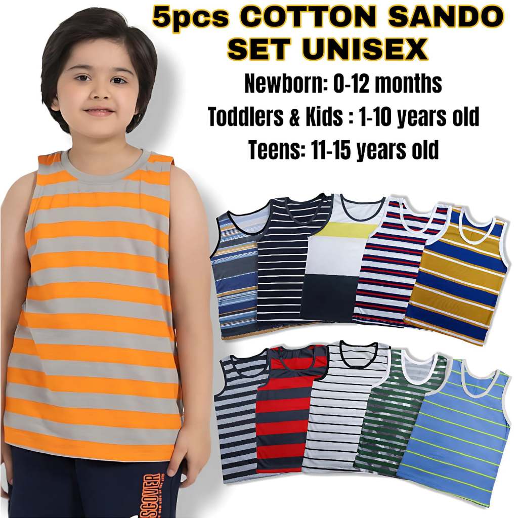5 PCS KIDS COTTON SANDO SET ASSORTED 1 - 15 YEARS OLD SUMMER SANDO pang ...