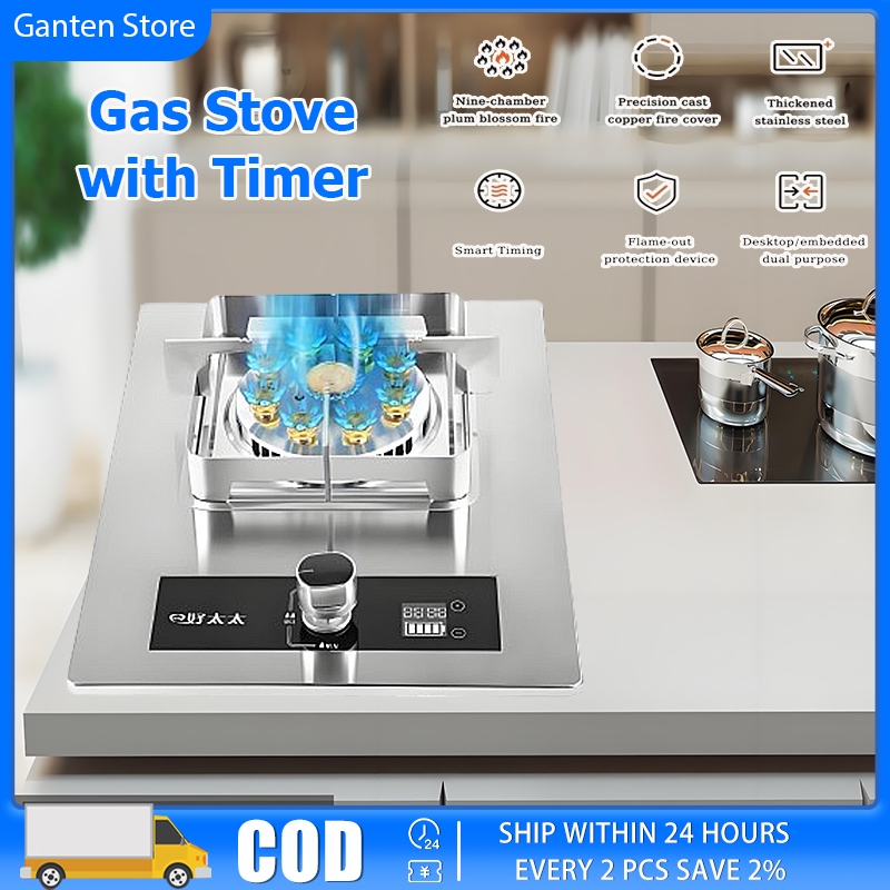 Gas Stove With Timer Cooktop 2 in 1 Embedded Gas Stove 304 Stainless ...