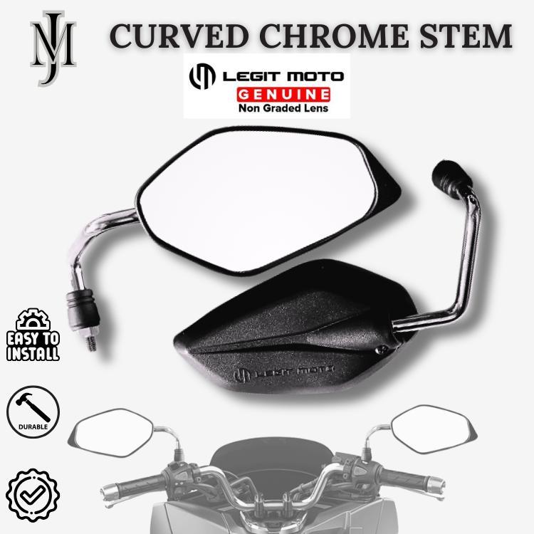 JM LEGITMOTO Special Edition Curved Chrome Stem Side Mirror Non-Graded ...